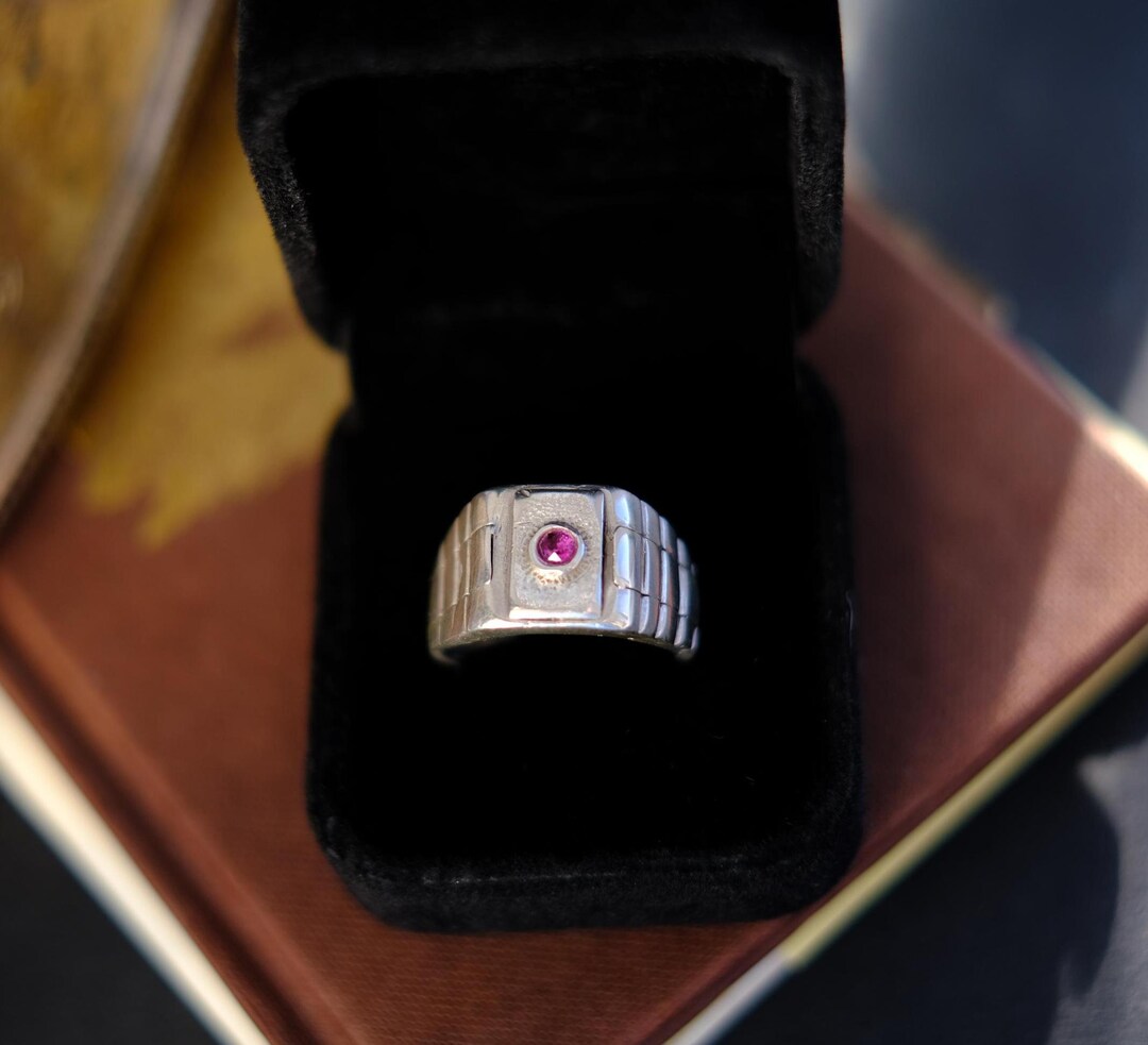 Vintage Sterling Silver Signet Ring With Ruby, Large Men's 925 Silver ...