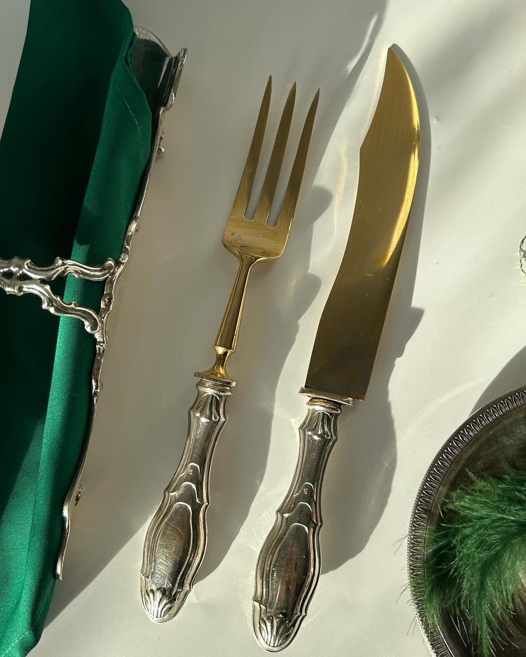 Vintage Large Knife and Fork for Serving Meat, Meat Cutlery Set 800 ...