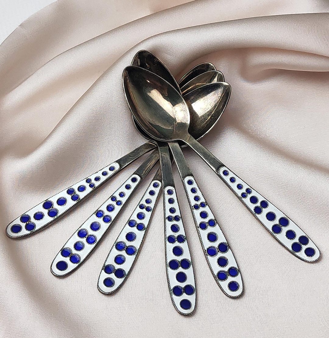 Vintage Enamel 916 Silver Spoons Set of Six, Star Stamp Vintage Coffee ...