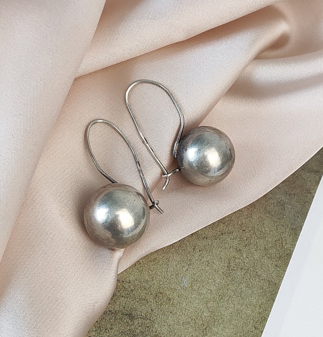 Extra Large Vintage Ball Earrings 925 Sterling Silver, Vintage Silver ...