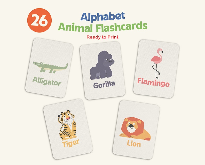 Printable Animal Alphabet Flash Cards for Kids, 26 Educational ...