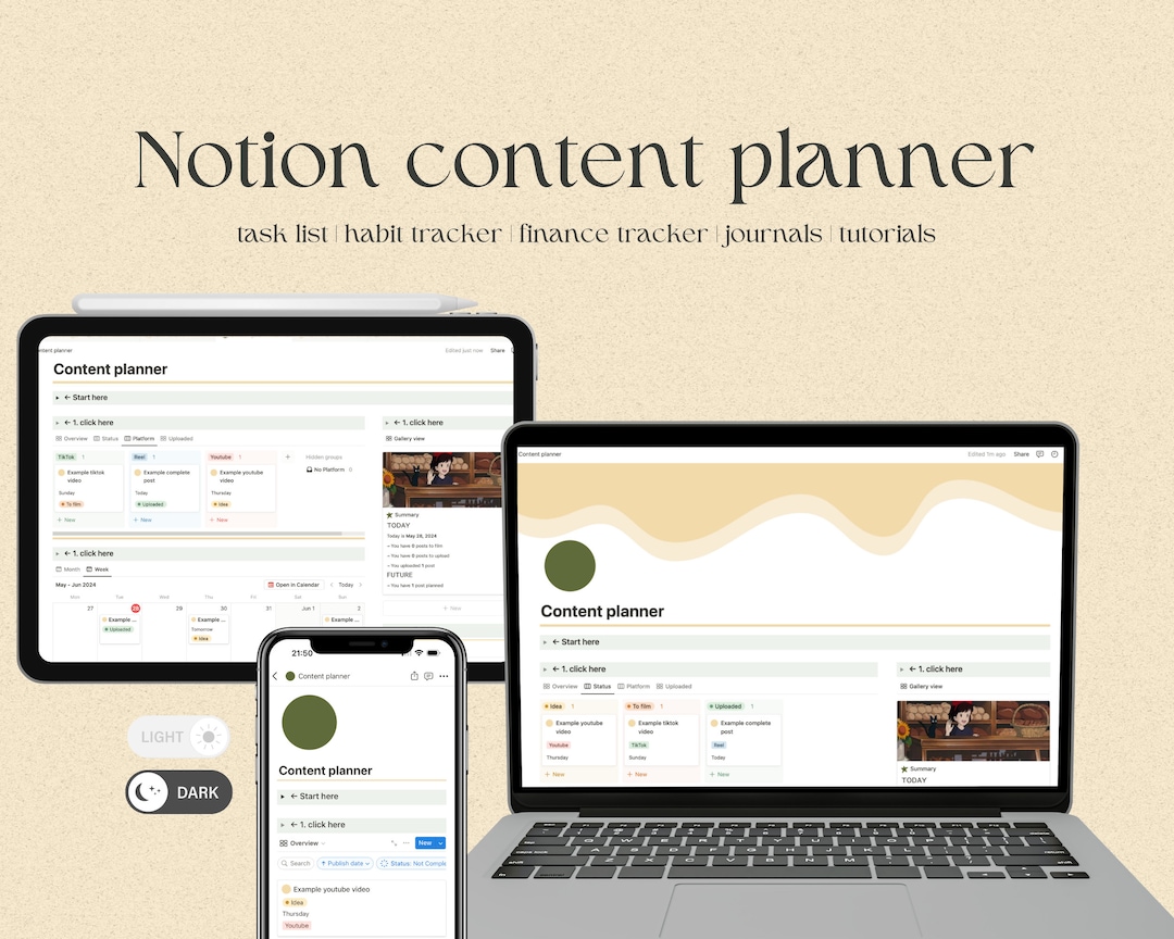 Notion Content Planner Template | Notion for Content Creators | Studio ...