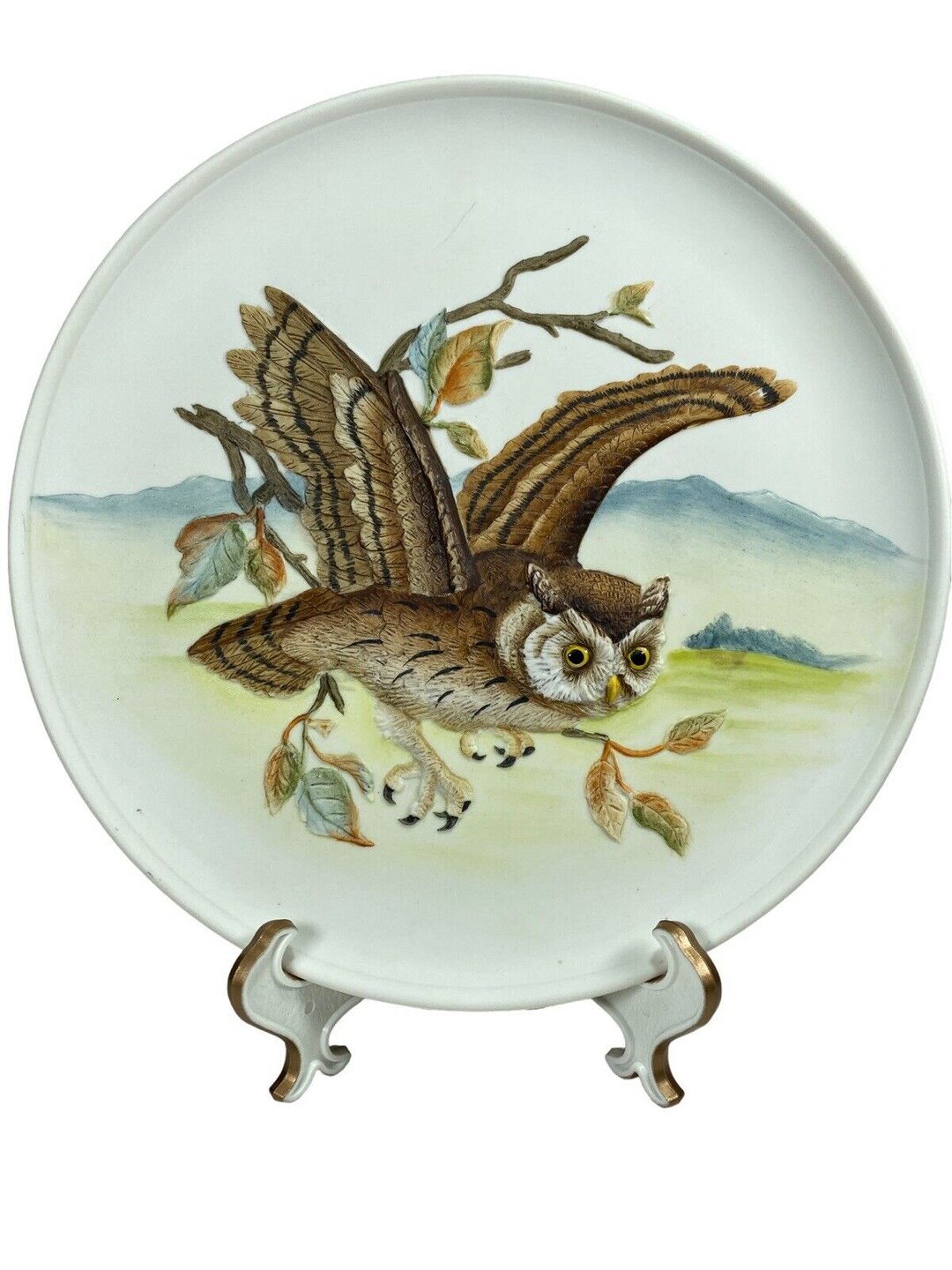 Andrea by Sadek Porcelain Plate Series Birds in Flight 1983 Screech Owl ...