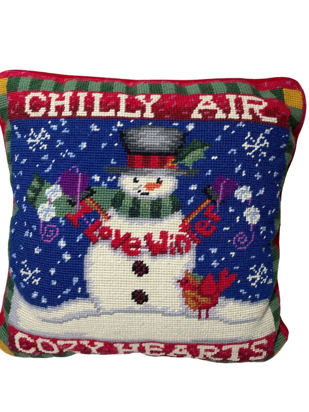 Vintage Needlepoint Red Velvet Christmas Pillow Chilly Air - Etsy