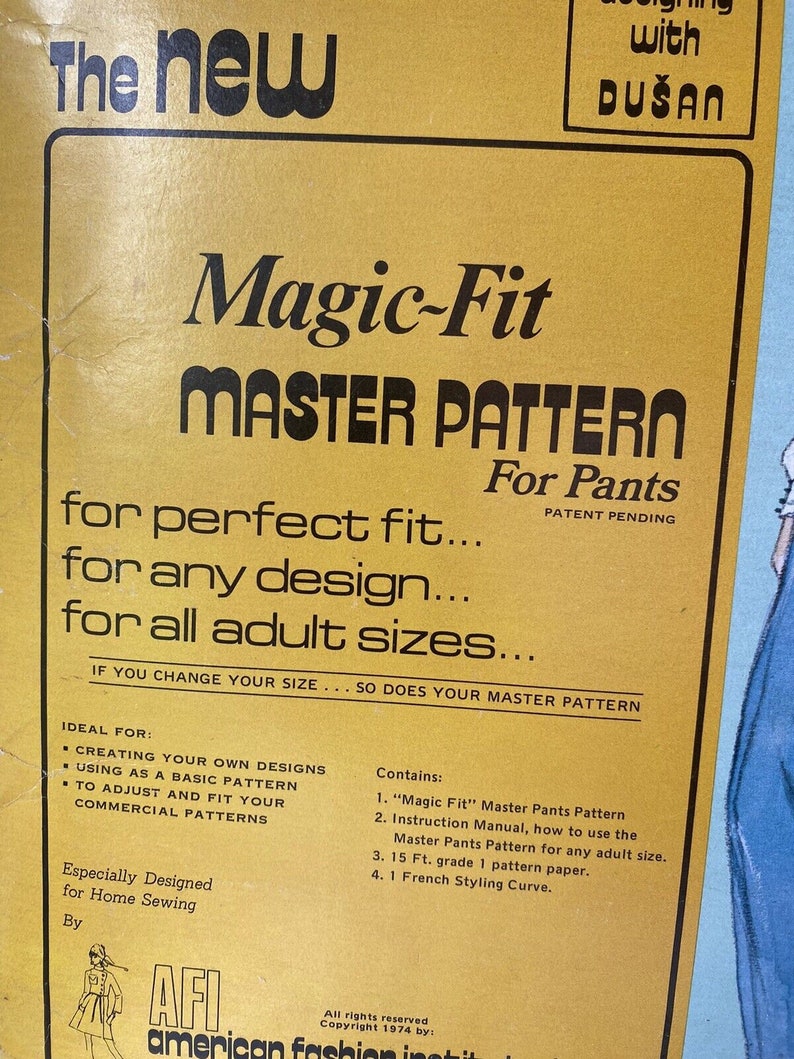Dusan Magic Fit Master Pattern for Retro Pants by AFI Designing 1974 ...