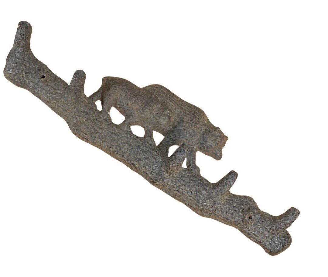 Cast Iron Mother Bear & Cub Rustic Wall Coat Rack Cabin Lake House Room ...