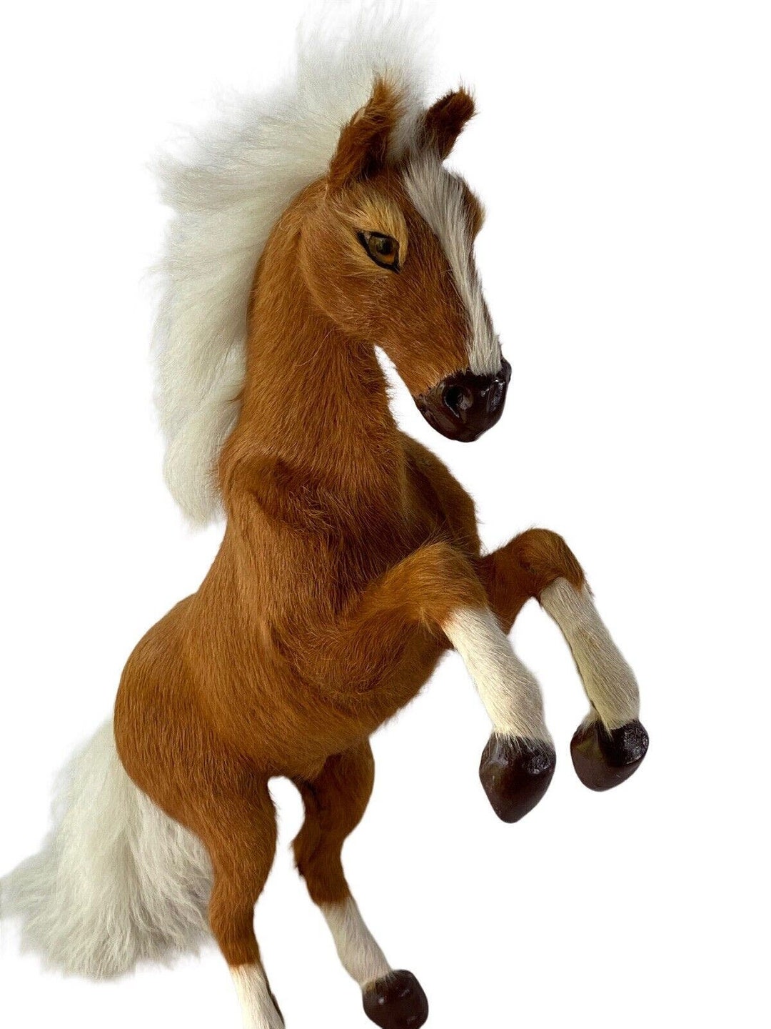 Vtg Rearing Horse Figure Made With Real Natural Fur/hair 13 Tall Life ...