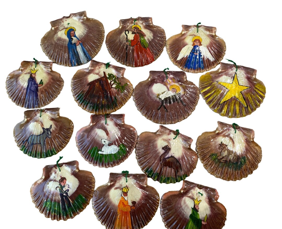 Vintage Scallop Hand Painted Sea Shell Nativity 14 Christmas Tree ...