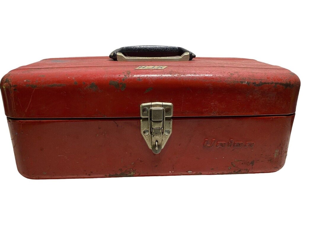 Vintage Rustic Union Hinged Red Metal Small Toolbox W/tray Black ...