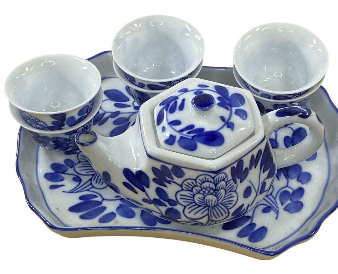 Mini China Tea Set Teapot Tray Doll Play Tea Party Misty Rose Flower ...