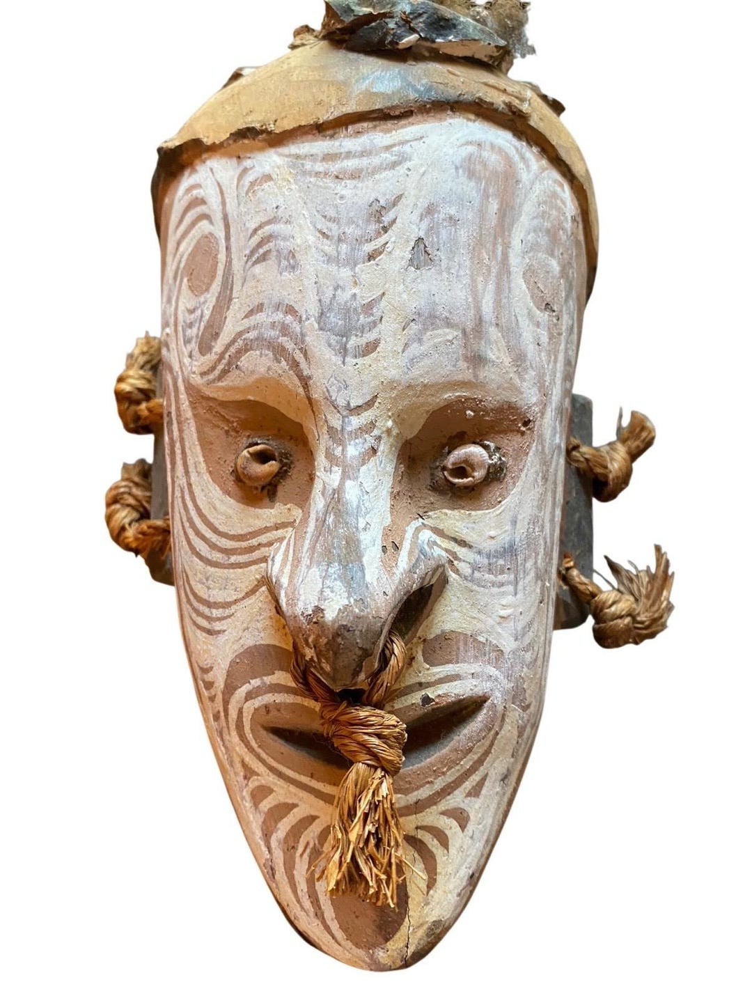 Primitive Tribal Mask Papua New Guinea Shells Hair Wood Vintage 9"x4 ...