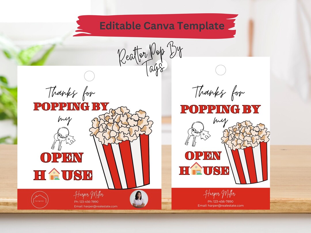 Realtor Open House Gift Tag, Popping by Open House Gift Tag, Poppin by ...