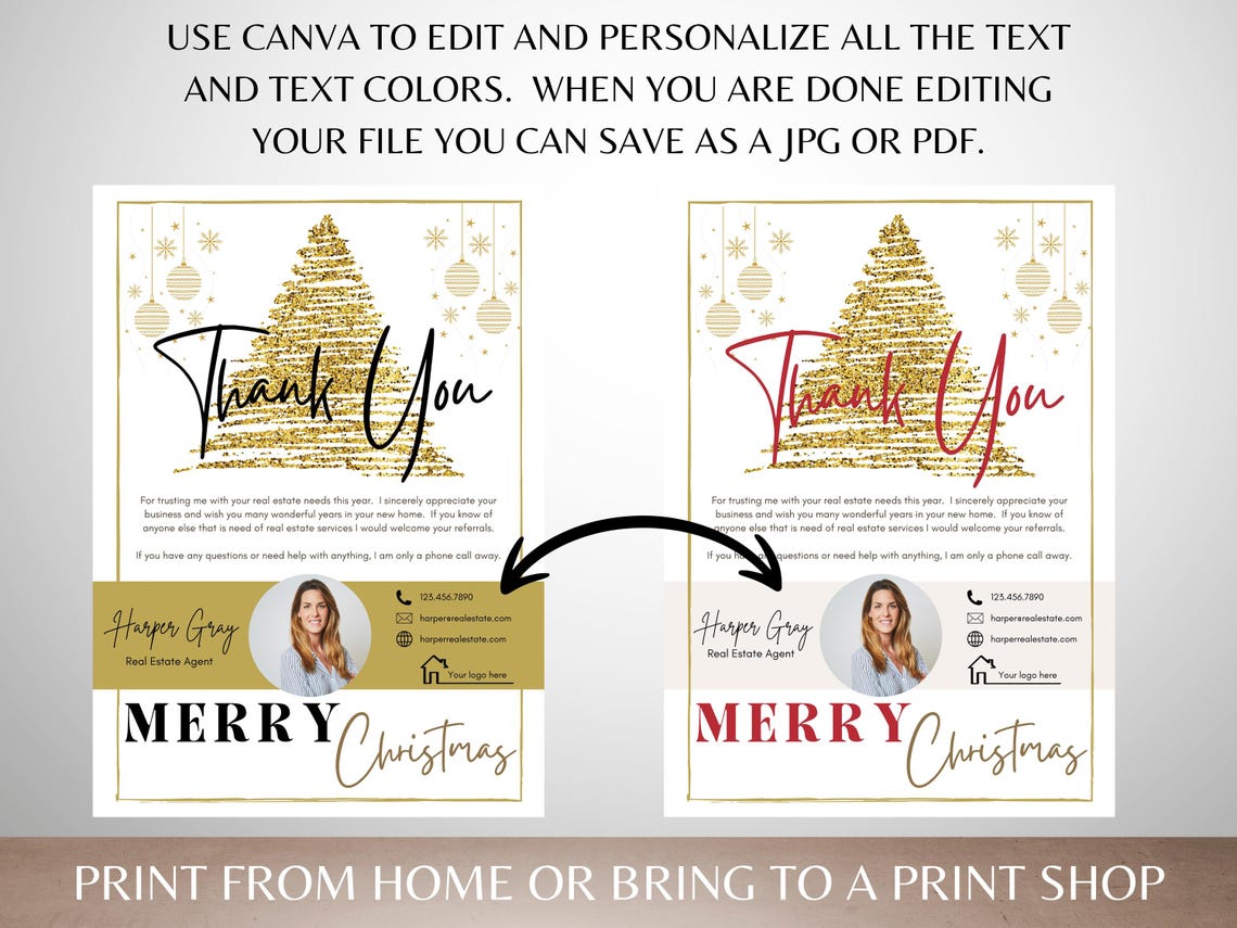 Realtor Christmas Card Template: Holiday Real Estate Postcard (digital ...
