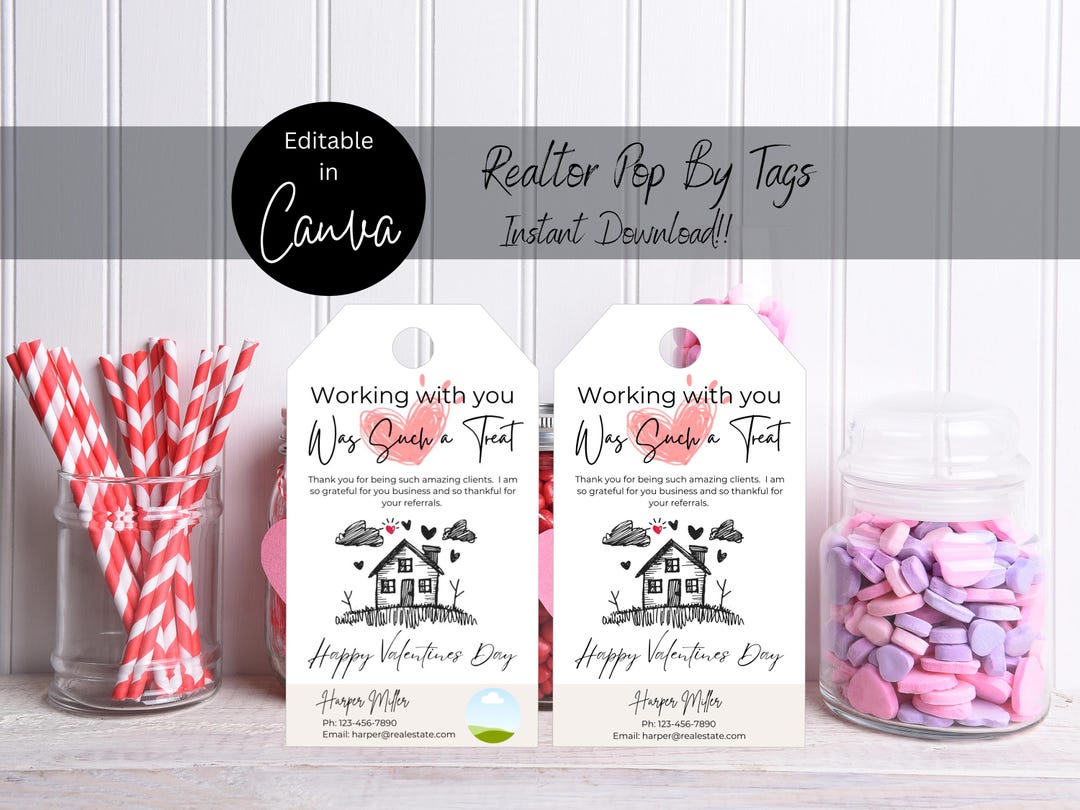 Realtor Valentine Gift Tags, Editable Real Estate Pop by Tag (digital ...