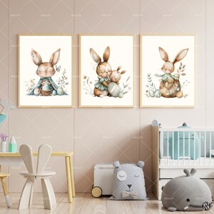 Easter Bunny Watercolor Clipart: Pastel Rabbits & Floral Eggs (28 PNG ...