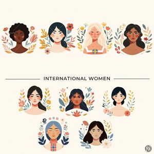 International Women's Day Clipart: Diverse Women Illustrations (PNG ...