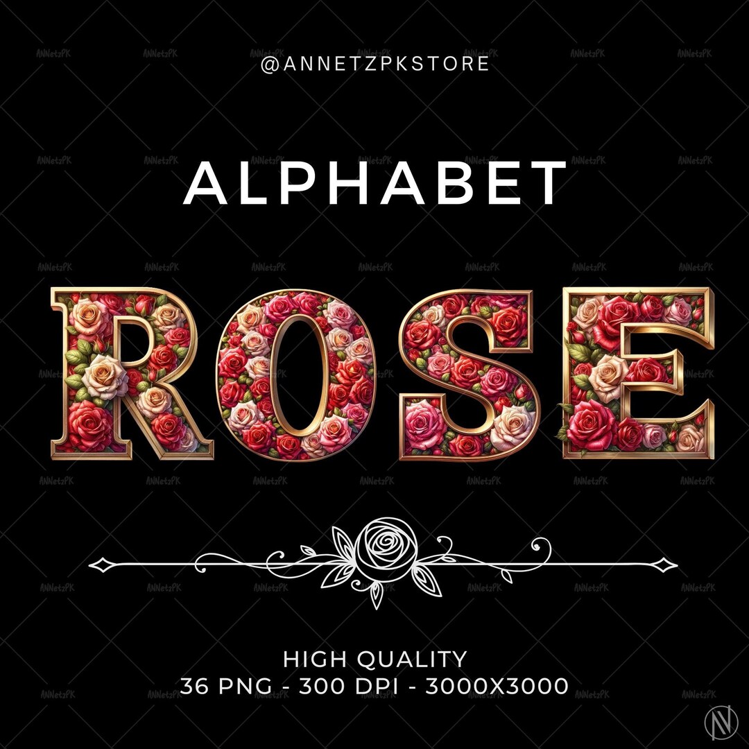 Rose Alphabet Valentine Clipart, Valentine Letter Clipart, Valentine ...