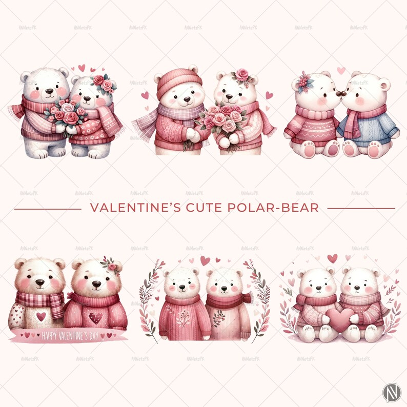 Polar Bear Valentine, Polar Bear Watercolor Clipart, Polar Bear PNG ...