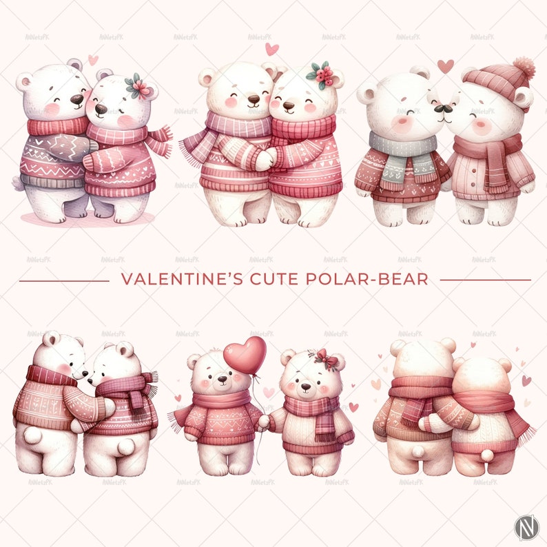 Polar Bear Valentine, Polar Bear Watercolor Clipart, Polar Bear PNG ...