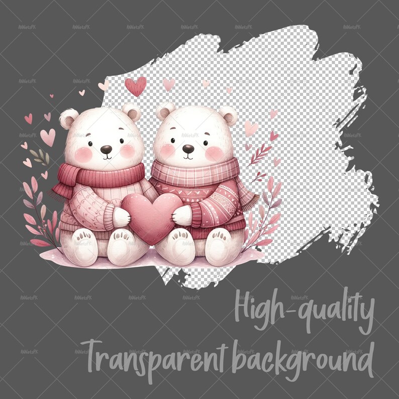 Polar Bear Valentine, Polar Bear Watercolor Clipart, Polar Bear PNG ...