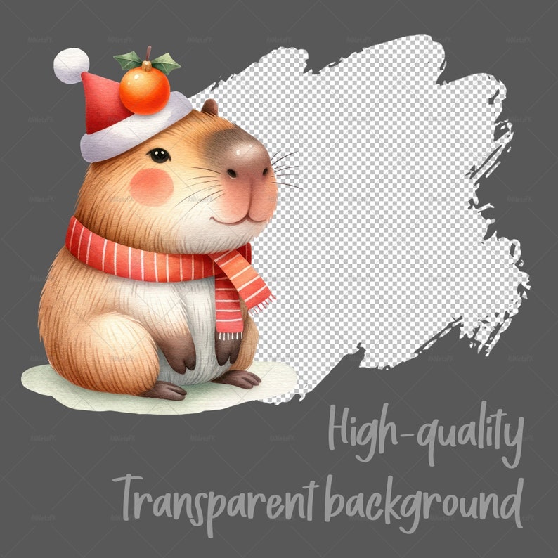 Capybara Christmas PNG, Watercolor Clipart Bundle, Capybara Santa, Cute ...