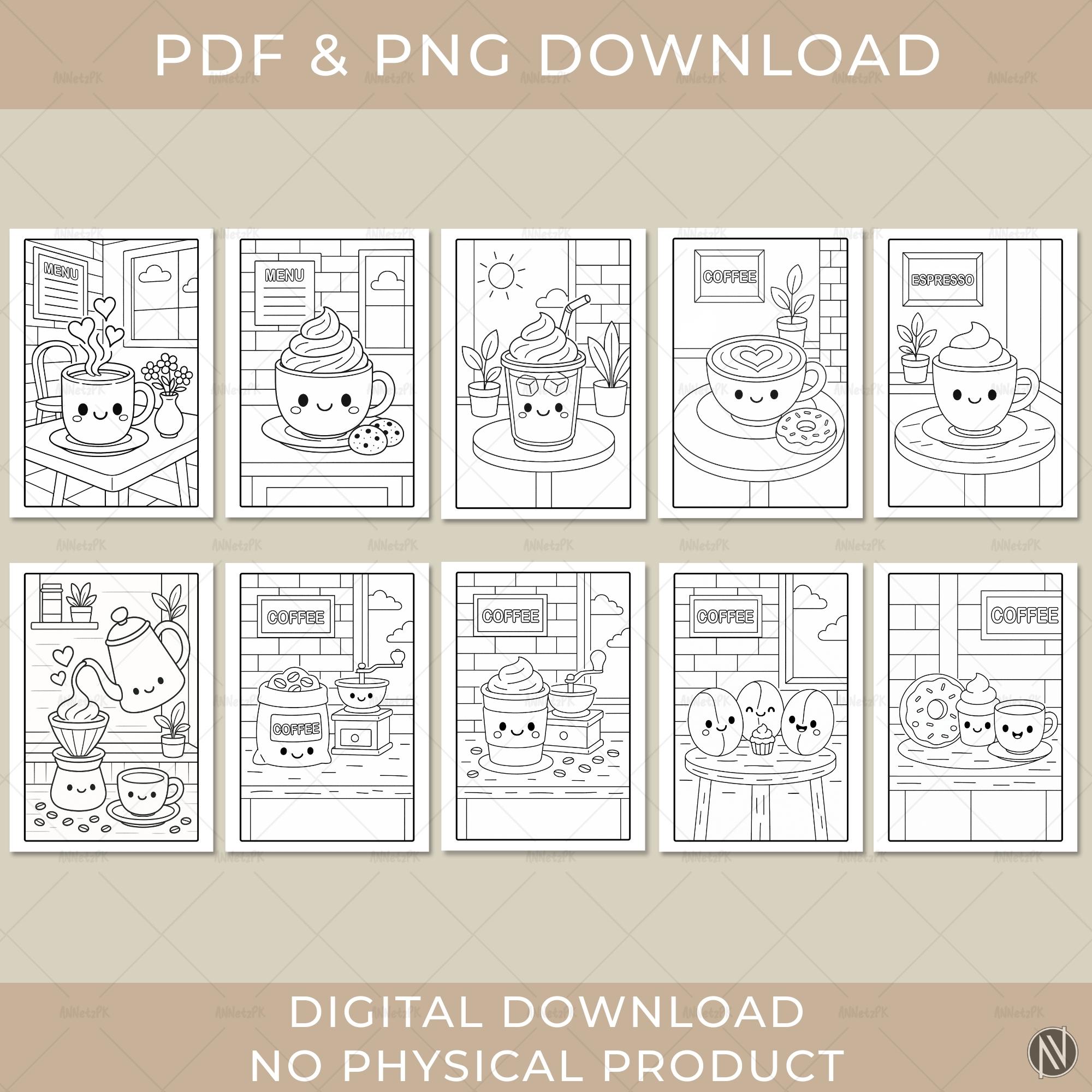Kawaii Coffee Cafe Coloring Pages, Cute Cafe Drinks and Pastries ...