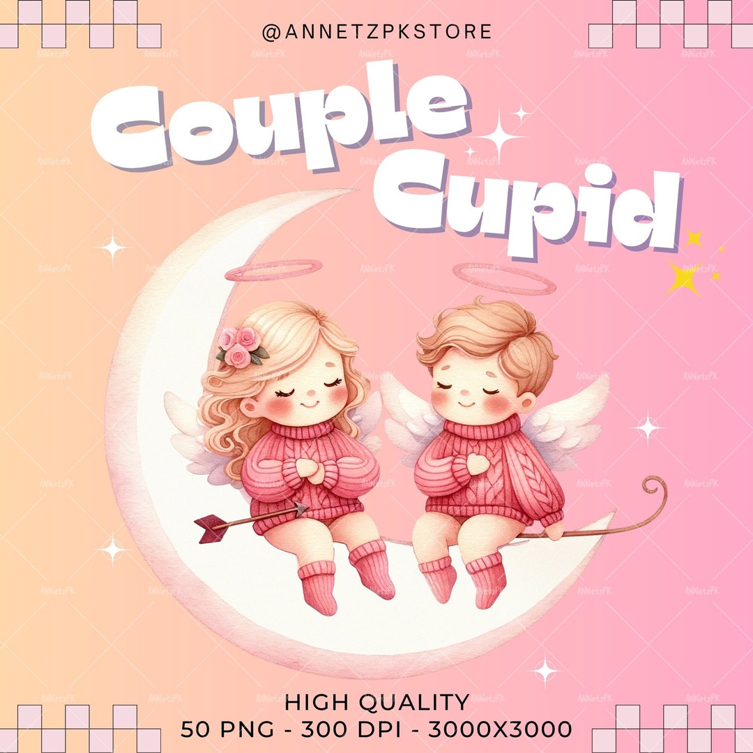 Cute Couple Cupid Clipart, Cupid Clipart Bundle, Cute Couple Angels ...