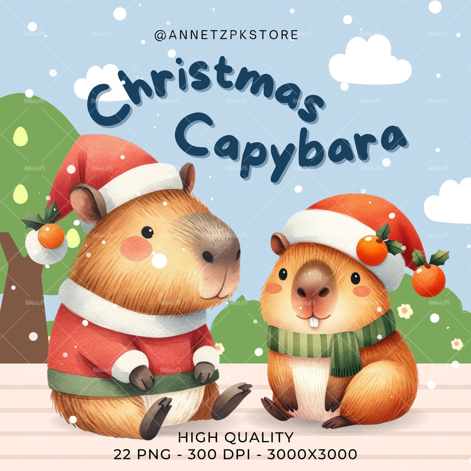 Capybara Christmas PNG Watercolor Clipart Bundle Capybara - Etsy