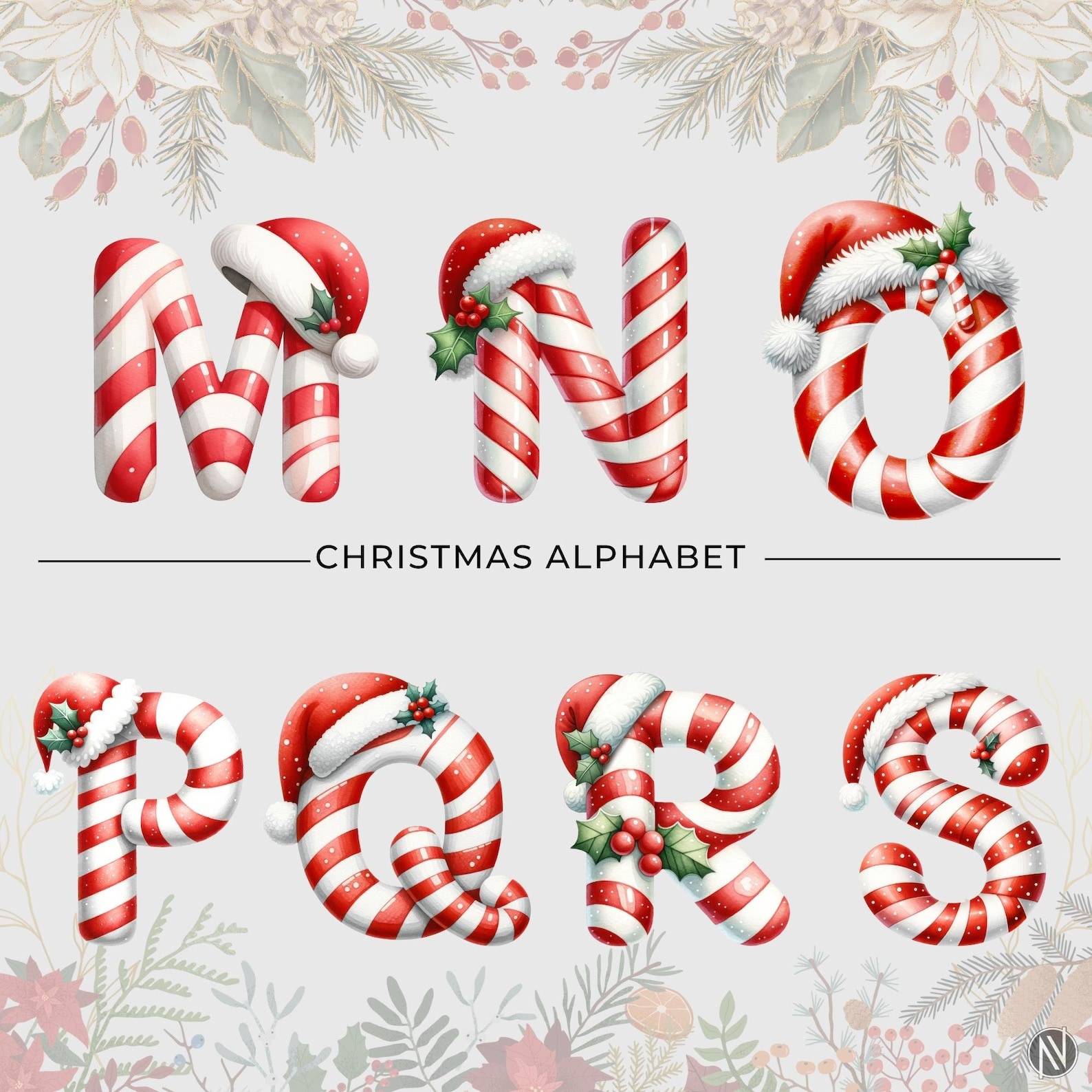 Christmas Candy Cane Alphabet, Clipart Bundle, Christmas Font, Candy ...