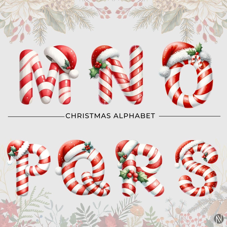Christmas Candy Cane Alphabet, Clipart Bundle, Christmas Font, Candy ...
