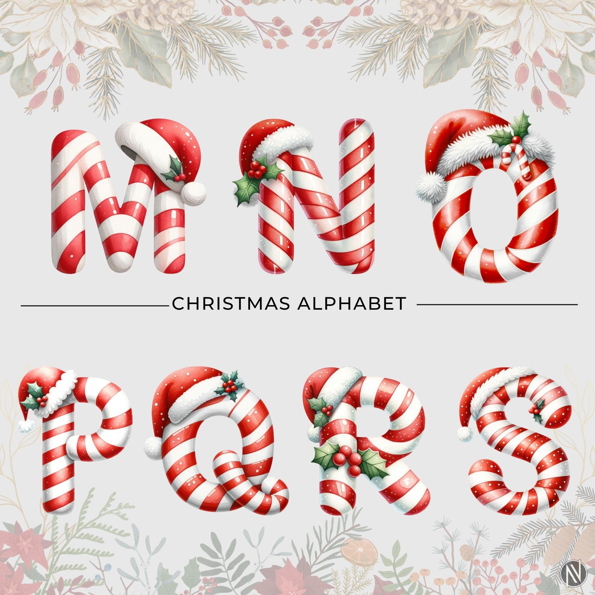 Christmas Candy Cane Alphabet, Clipart Bundle, Christmas Font, Candy ...