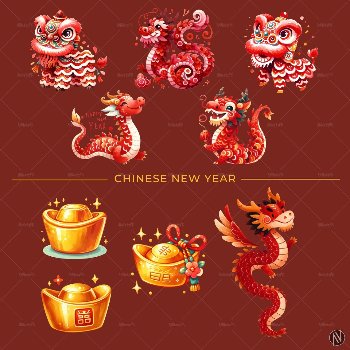 Chinese New Year Watercolor Dragon Clipart, PNG (digital Download) - Etsy