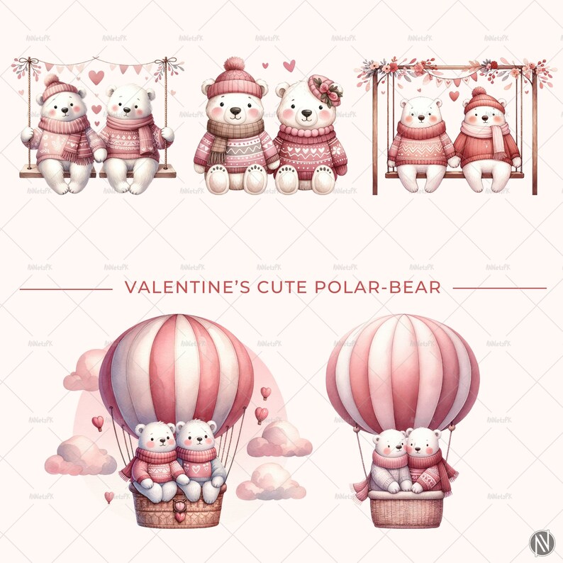 Polar Bear Valentine, Polar Bear Watercolor Clipart, Polar Bear PNG ...