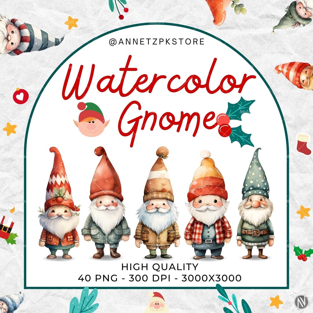 Watercolor Winter Gnome Clipart Bundle: Christmas PNG (commercial Use ...