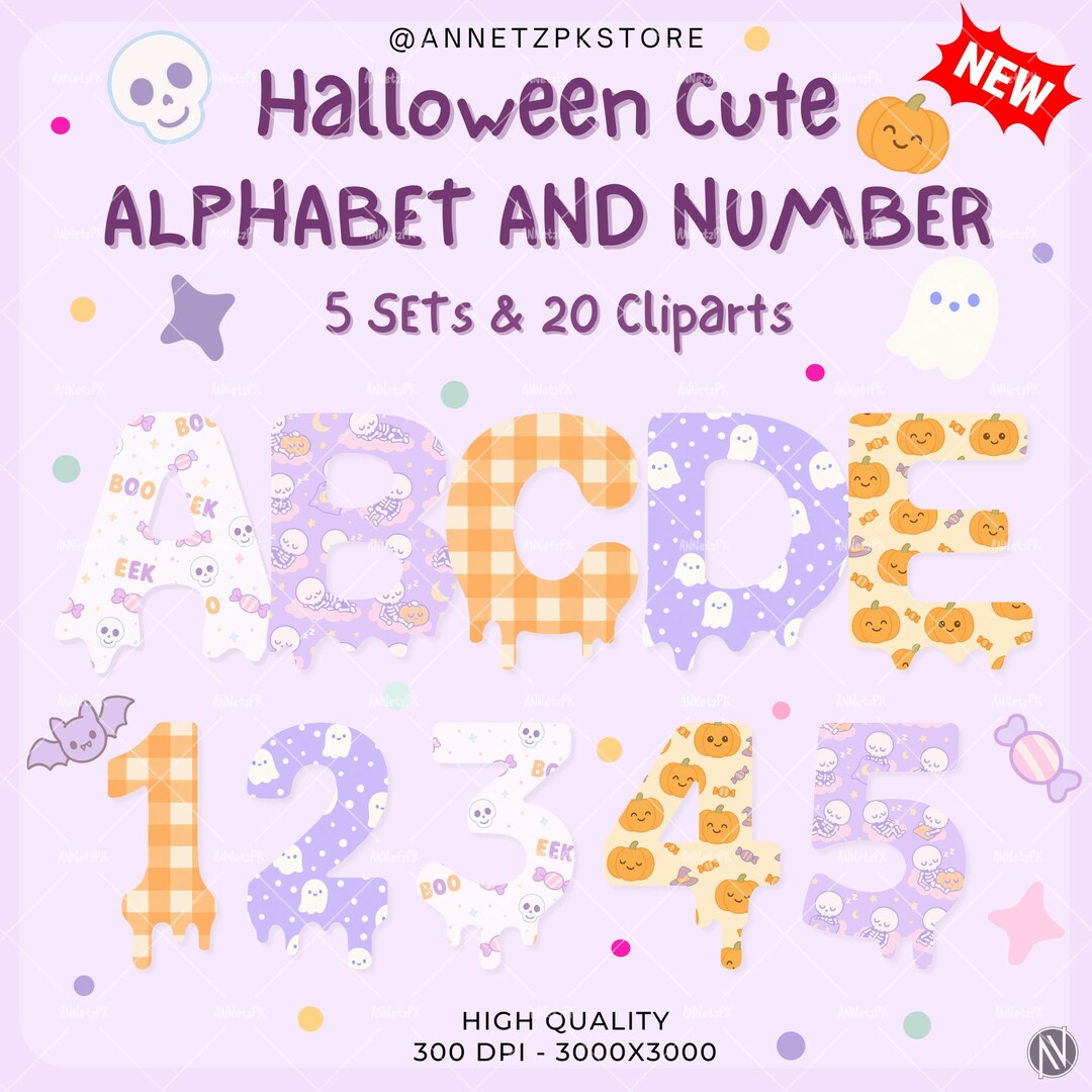 Cute Halloween Alphabet Clipart Bundle | 5 Sets A–Z, 0–9 & 20 Elements ...