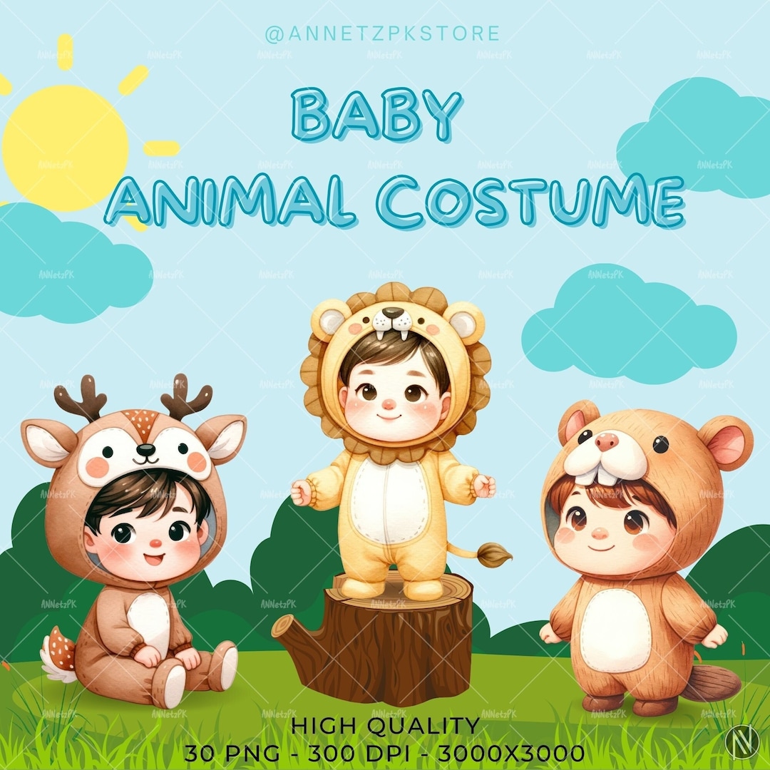 Watercolor Animal Costume Clipart: Baby Shower Nursery Decor (PNG) - Etsy