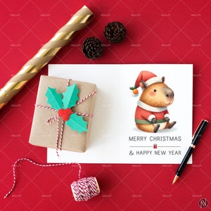 Capybara Christmas PNG, Watercolor Clipart Bundle, Capybara Santa, Cute ...
