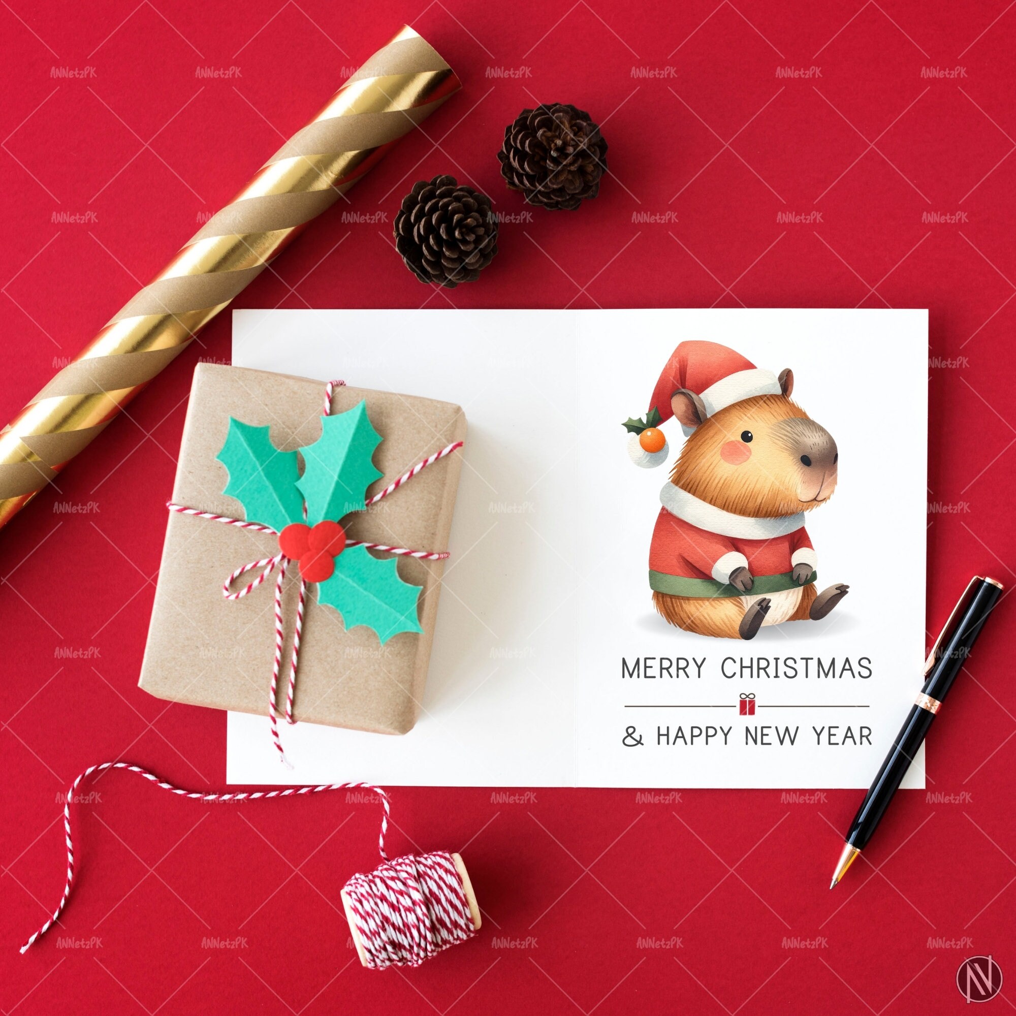 Capybara Christmas PNG, Watercolor Clipart Bundle, Capybara Santa, Cute ...