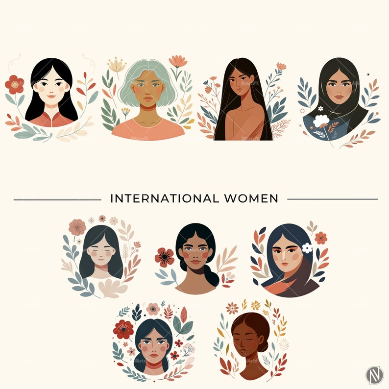 International Women's Day Clipart: Diverse Women Illustrations (PNG ...