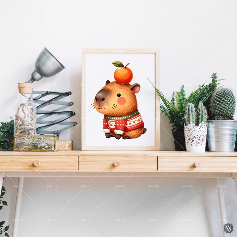 Capybara Christmas PNG, Watercolor Clipart Bundle, Capybara Santa, Cute ...
