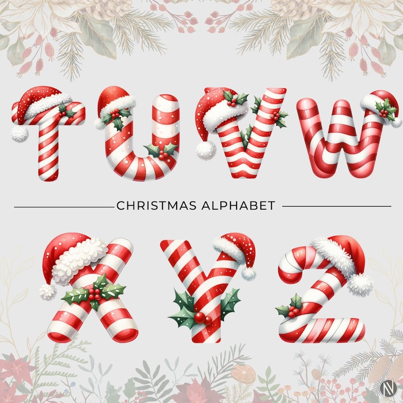 Christmas Candy Cane Alphabet, Clipart Bundle, Christmas Font, Candy ...