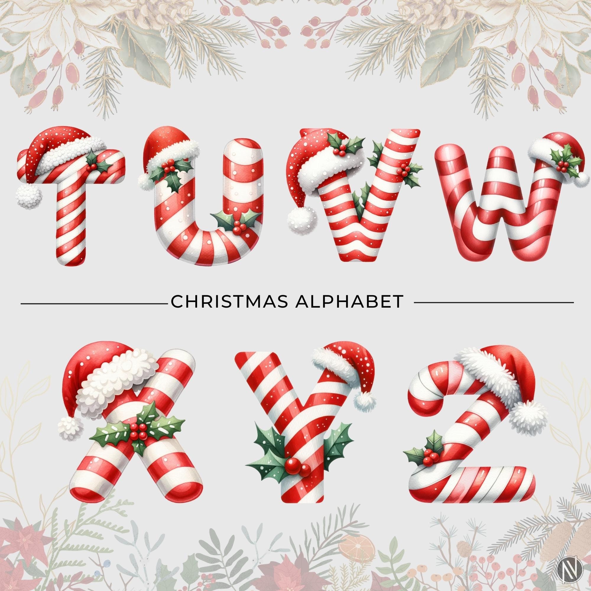 Christmas Candy Cane Alphabet, Clipart Bundle, Christmas Font, Candy ...