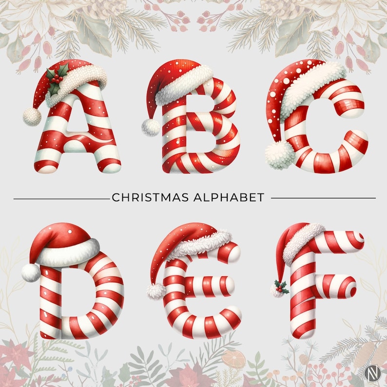 Christmas Candy Cane Alphabet, Clipart Bundle, Christmas Font, Candy ...