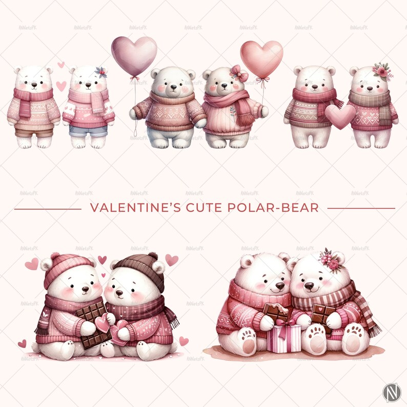 Polar Bear Valentine, Polar Bear Watercolor Clipart, Polar Bear PNG ...