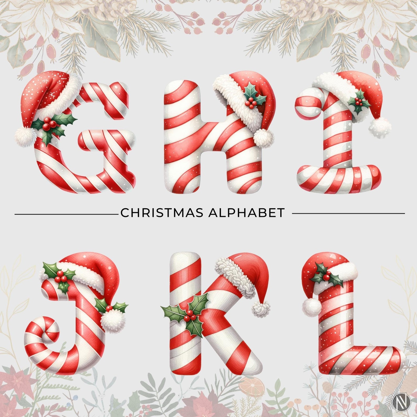 Christmas Candy Cane Alphabet, Clipart Bundle, Christmas Font, Candy ...