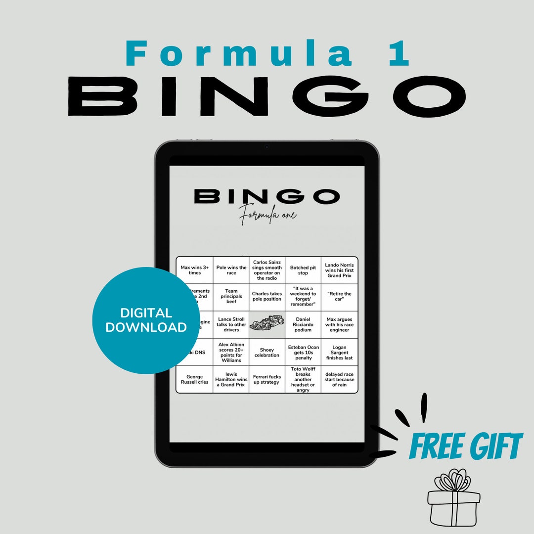 F1 Game Printable, Formula 1 Bingo Game, F1 Bingo, Downloadable F1 Game ...