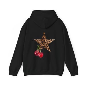 Leopard Star and Cherry Hoodie, Leopard Print Star Unisex Heavy Blend ...
