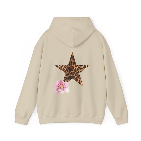 Leopard Star and Pink Flower Hoodie, Leopard Print Star Leopard Star and Pink Flower Hoodie, Leopard Print Star