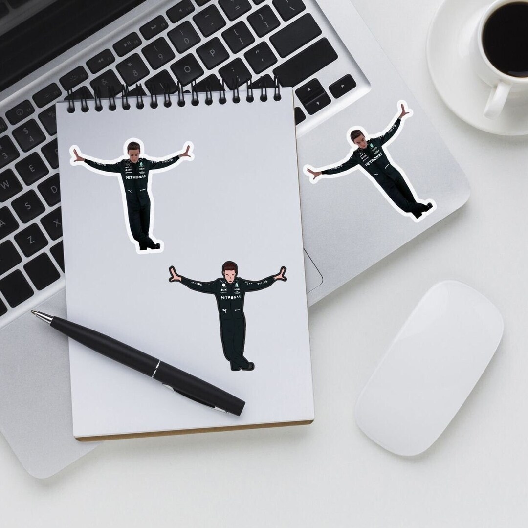 2 Printable George Russell Pose Sticker, Cartoon George Russell Sticker ...