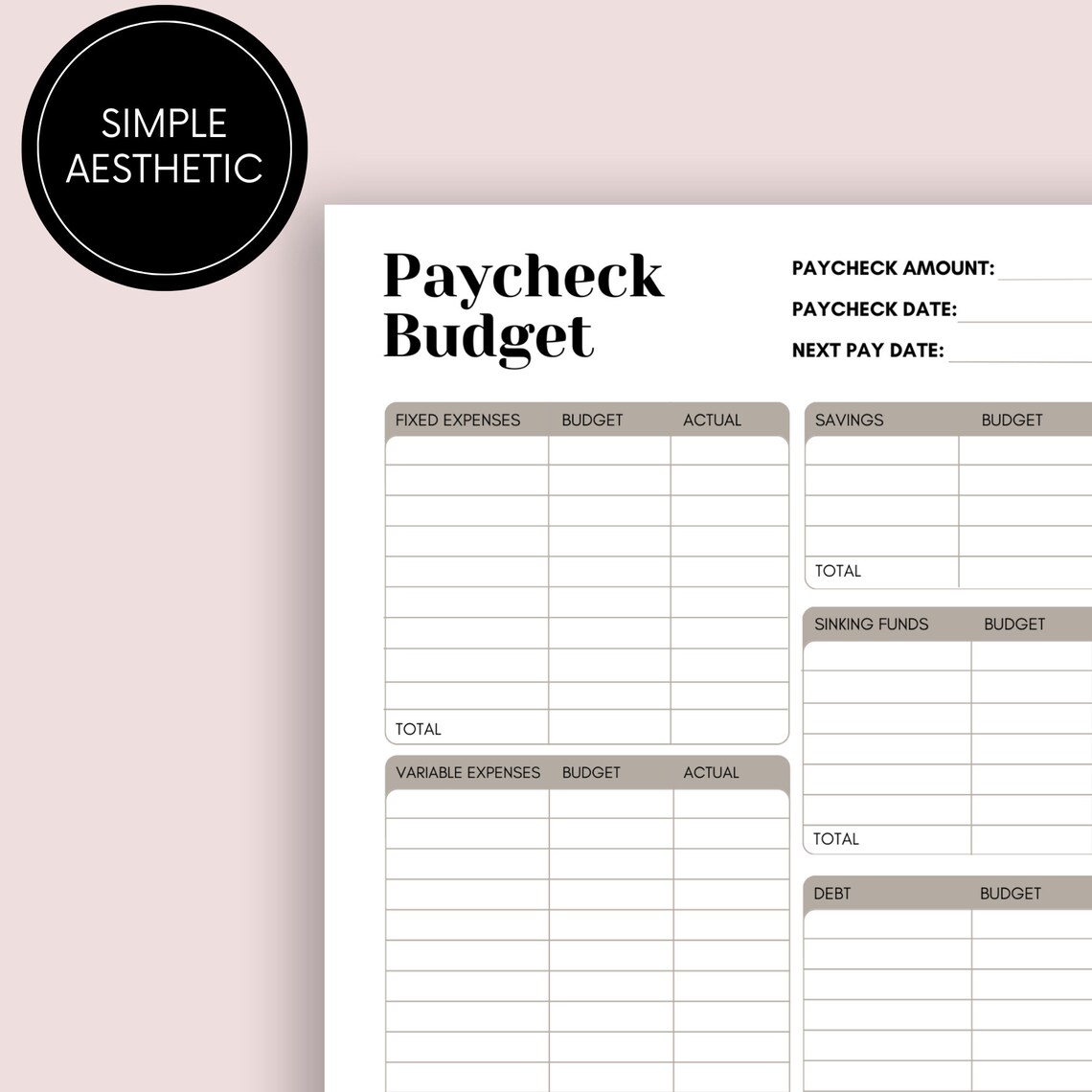 PAYCHECK Budget Overview Template Printable, Budget Binder, Budget ...